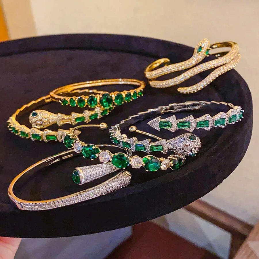 Zircon Snake-Shaped Geometric Oval Open Bracelet with Coral Stones and ...