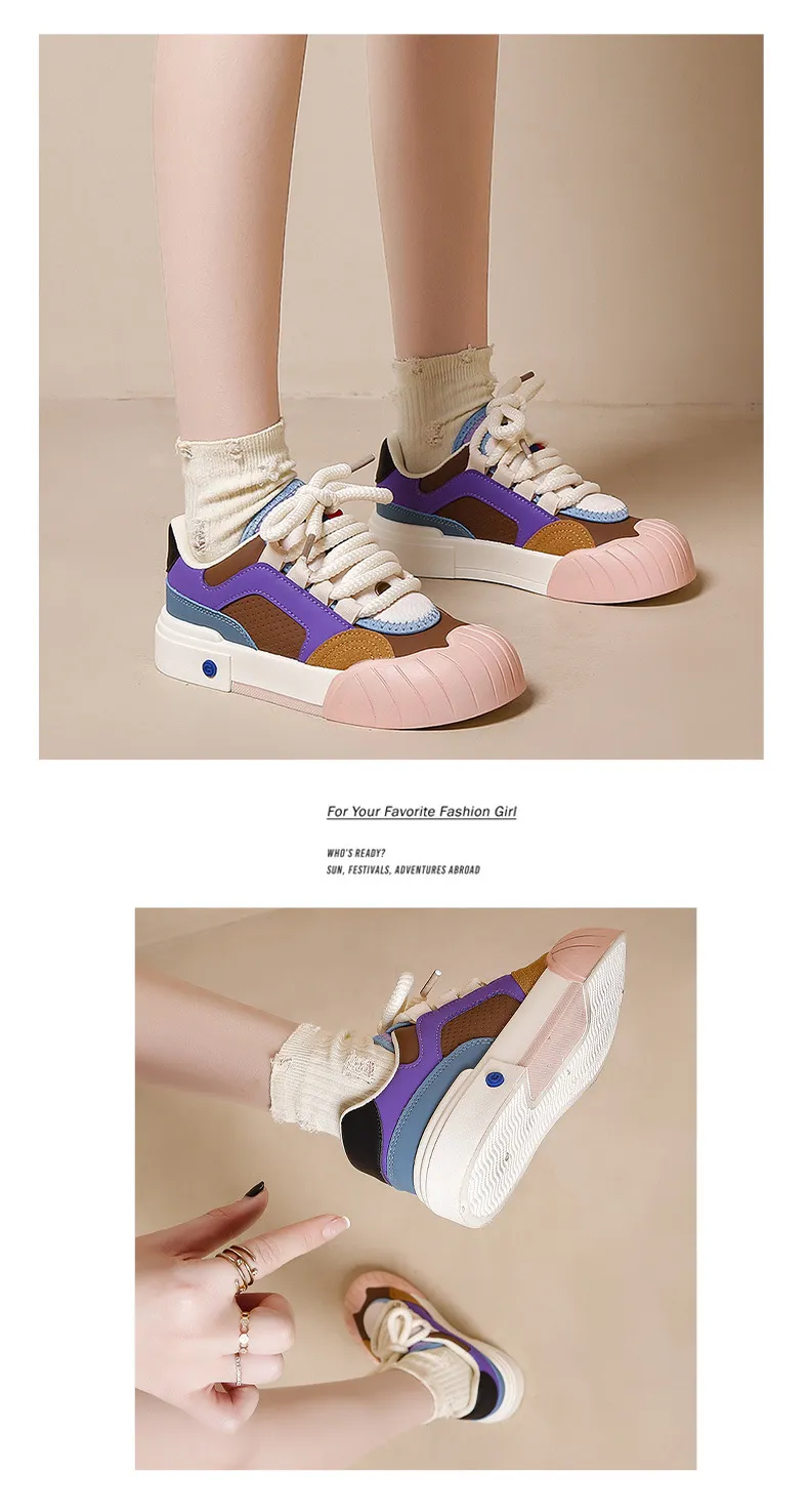Lace-up panel sneakers for women with breathable cotton and PU, non ...