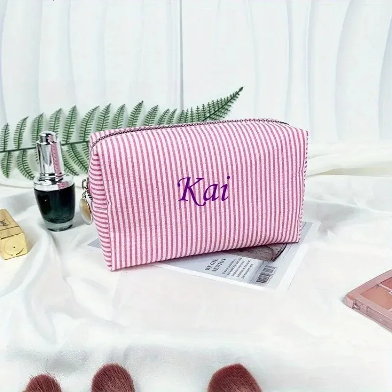 Personalized Striped Polyester Toiletry Bag with Custom Embroidery for ...