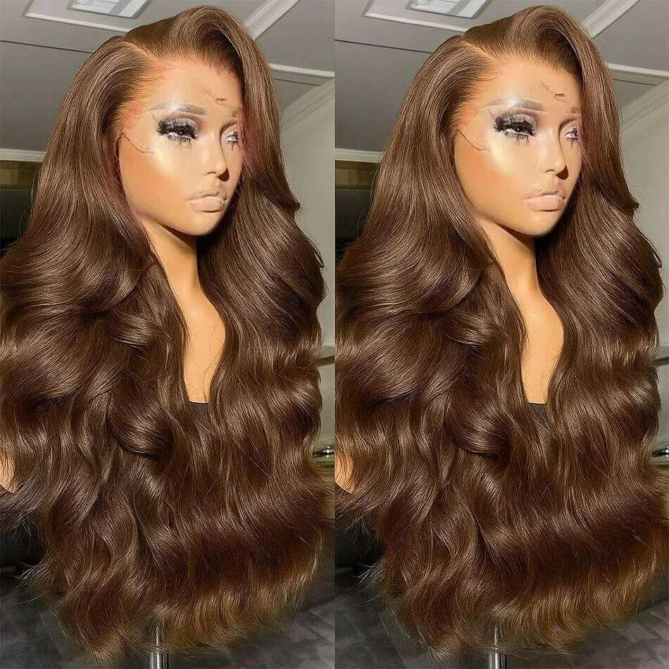 Chocolate Brown Body Wave Human Hair Brazilian 13x6 HD Frontal Brown ...