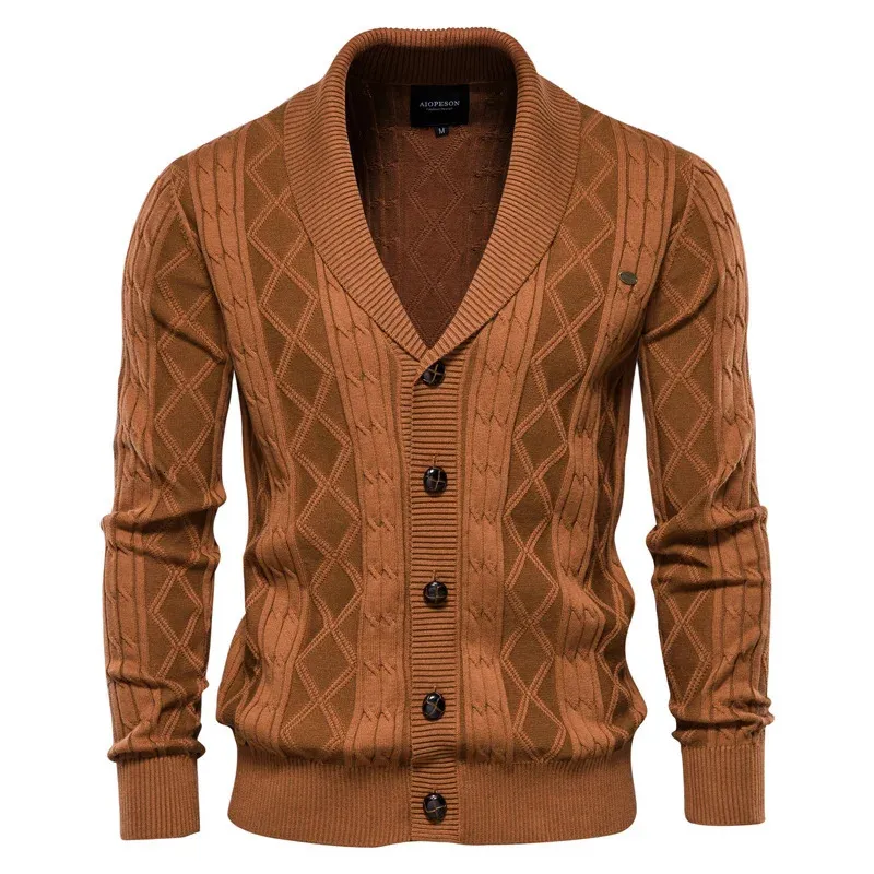 AIOPESON Cotton Argyle Hooded Cardigan Men Casual Single Breasted ...