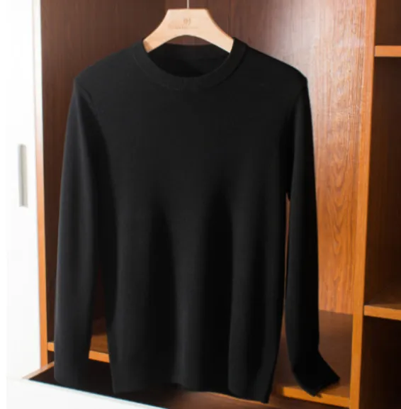 Men Wool Sweater 100% Wool Four-pin Thick Warm Round Neck Long Sleeve ...