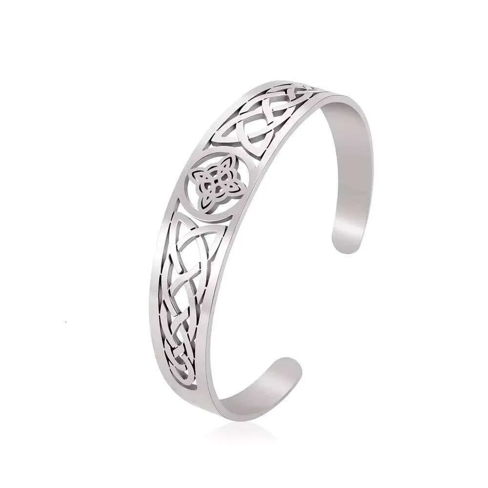 Witch Knot Bracelet Leather Band with Stainless Steel Charms Silver ...