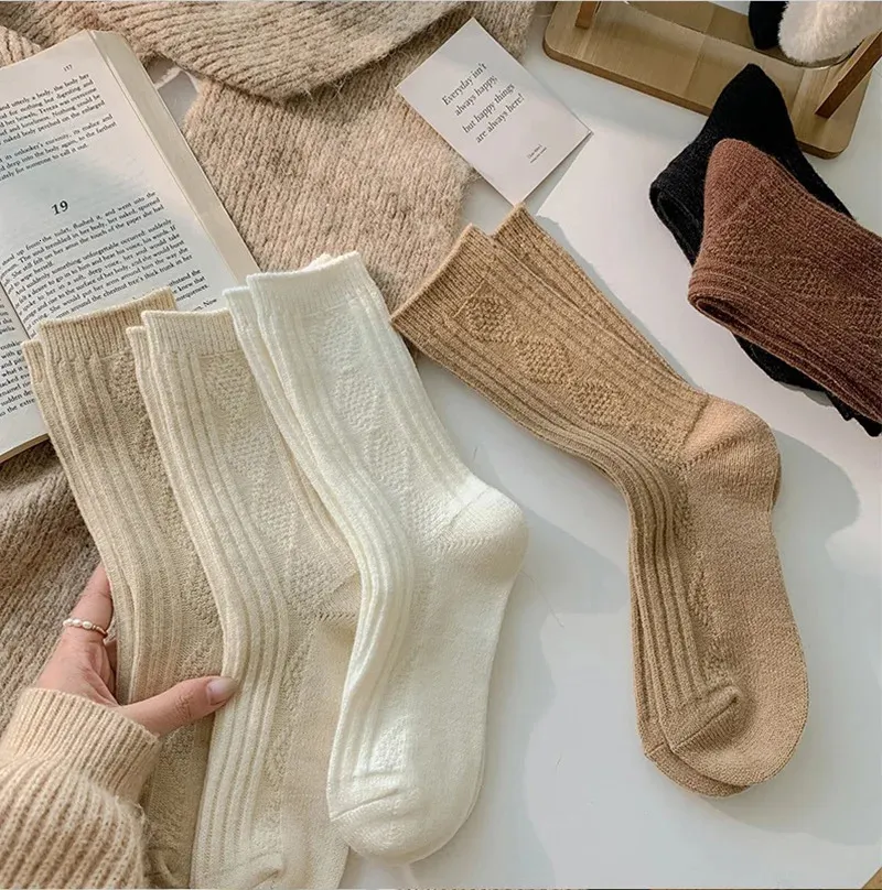 Cashmere Wool Socks Women Winter Thick Warm Acrylic Middle Tube Solid Color Pack from Dhgate ...