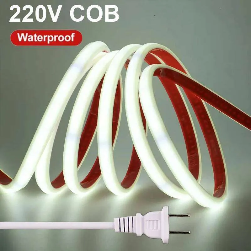 LED 220V Waterproof COB LED Strip Lights Self-adhesive Flexible Tape ...