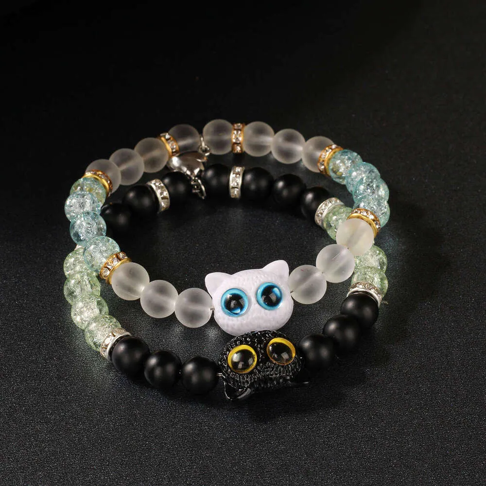 Friendship Bracelets Set Two-piece with Plastic Glass Cat Beads and ...