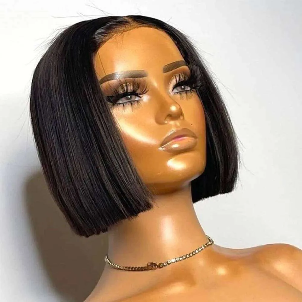13x4 Frontal Glueless Straight Bob Lace Front Wig for Black Women 6 ...
