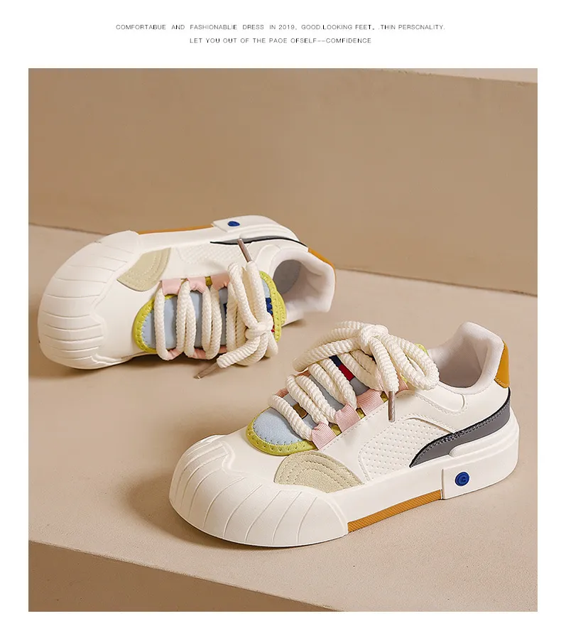 Lace-up panel sneakers for women with breathable cotton and PU, non ...