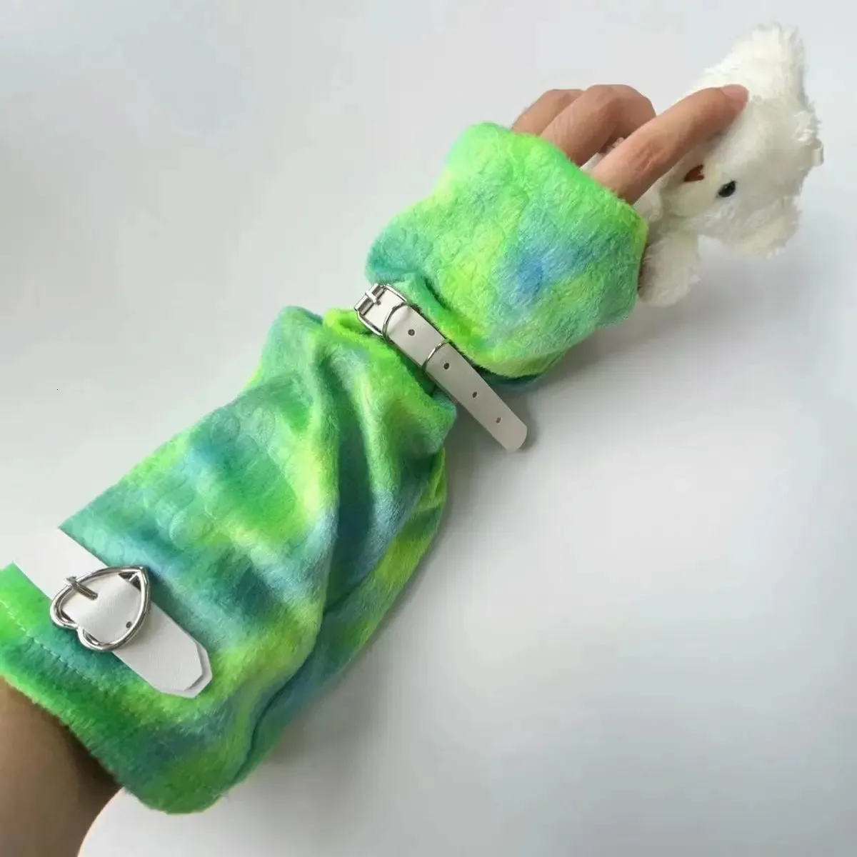 Japanese Green Fingerless Glove Sleeves Long Silk UV Protection Belt ...