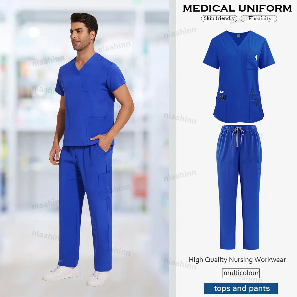 Nursing Scrubs Set Twill Fabric Sleeveless Vest Ankle-Length Pants ...