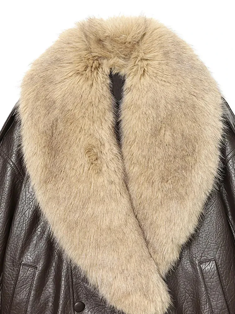 Vintage Women Faux Fur Collar Winter Jackets Loose Bat Sleeved ...