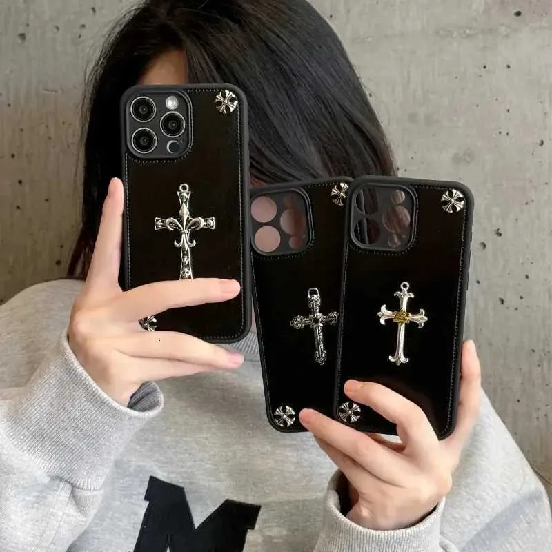 Luxury Gothic Black Leather Phone Case for iPhone 13 14 15 16 Pro Max ...