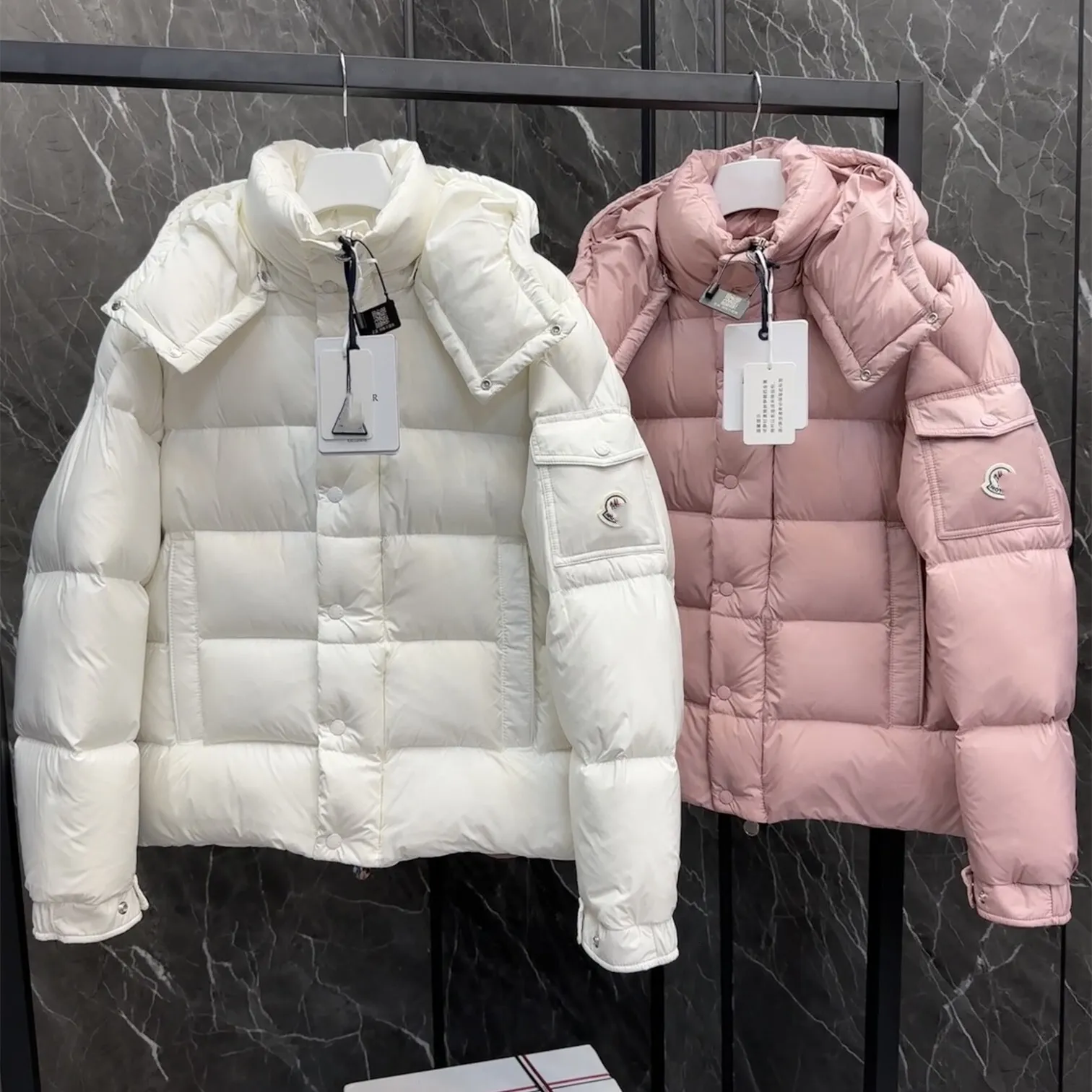 Designer jacket short parker jacket with 100% grey duck down filling ...