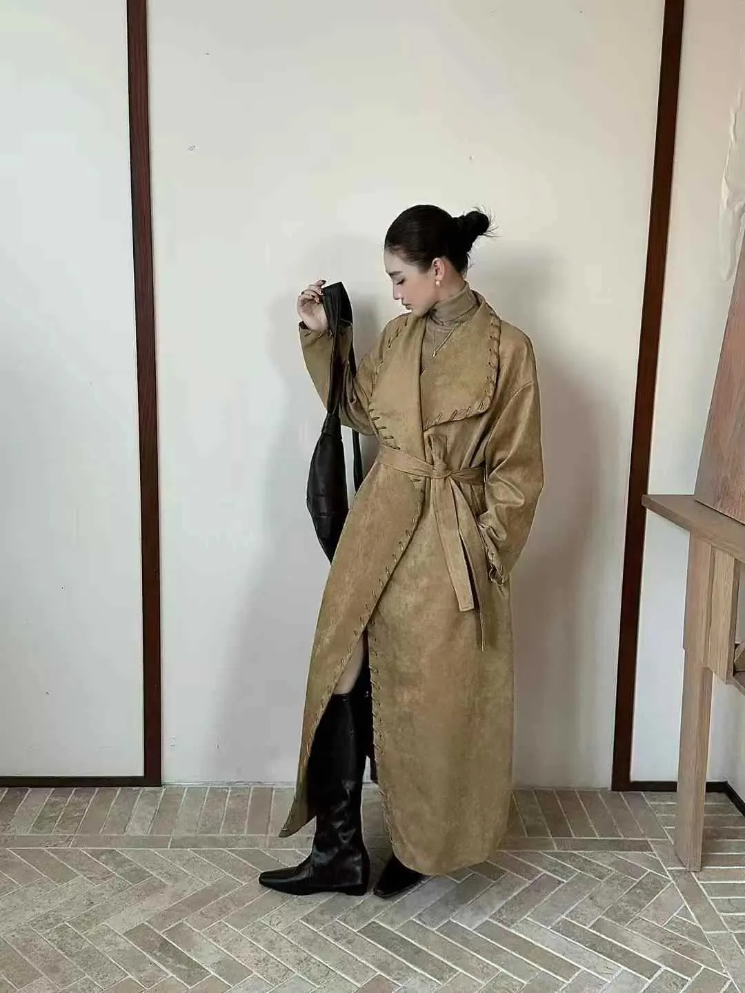 DNBS Women's Acetate Double-Breasted Scarf-Style Long Coat for Career ...