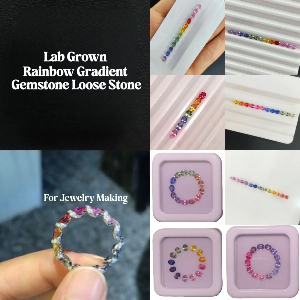Lab Grown Oval Cut Rainbow Gradient Synthetic Sapphire Ruby Gemstone ...