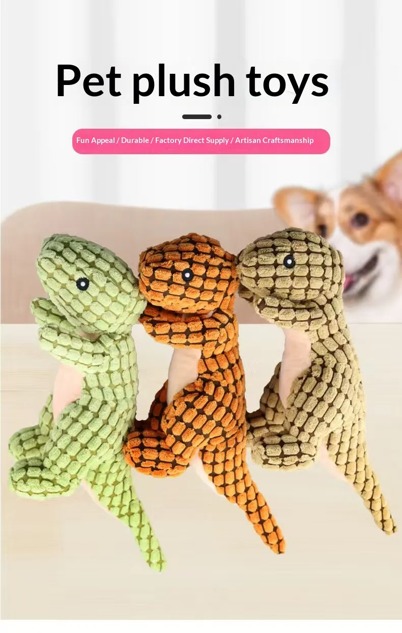 Dinosaur Squeaky Dog Toys Plush Interactive Chew Resistant Medium Large ...