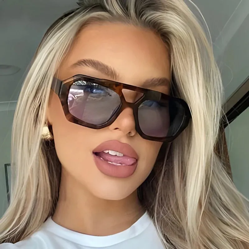 Vintage Square Sunglasses for Women Thick Frame Double Bridges Polygon ...