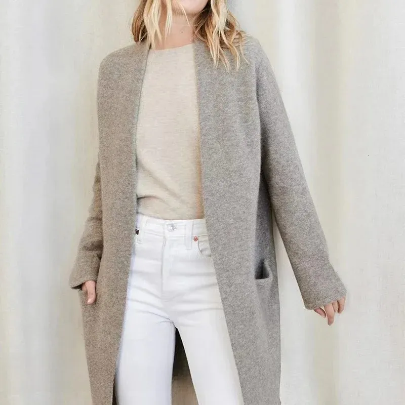Womens Long Sweaters Cardigan Knit Acetate Solid Color Mid-Length ...