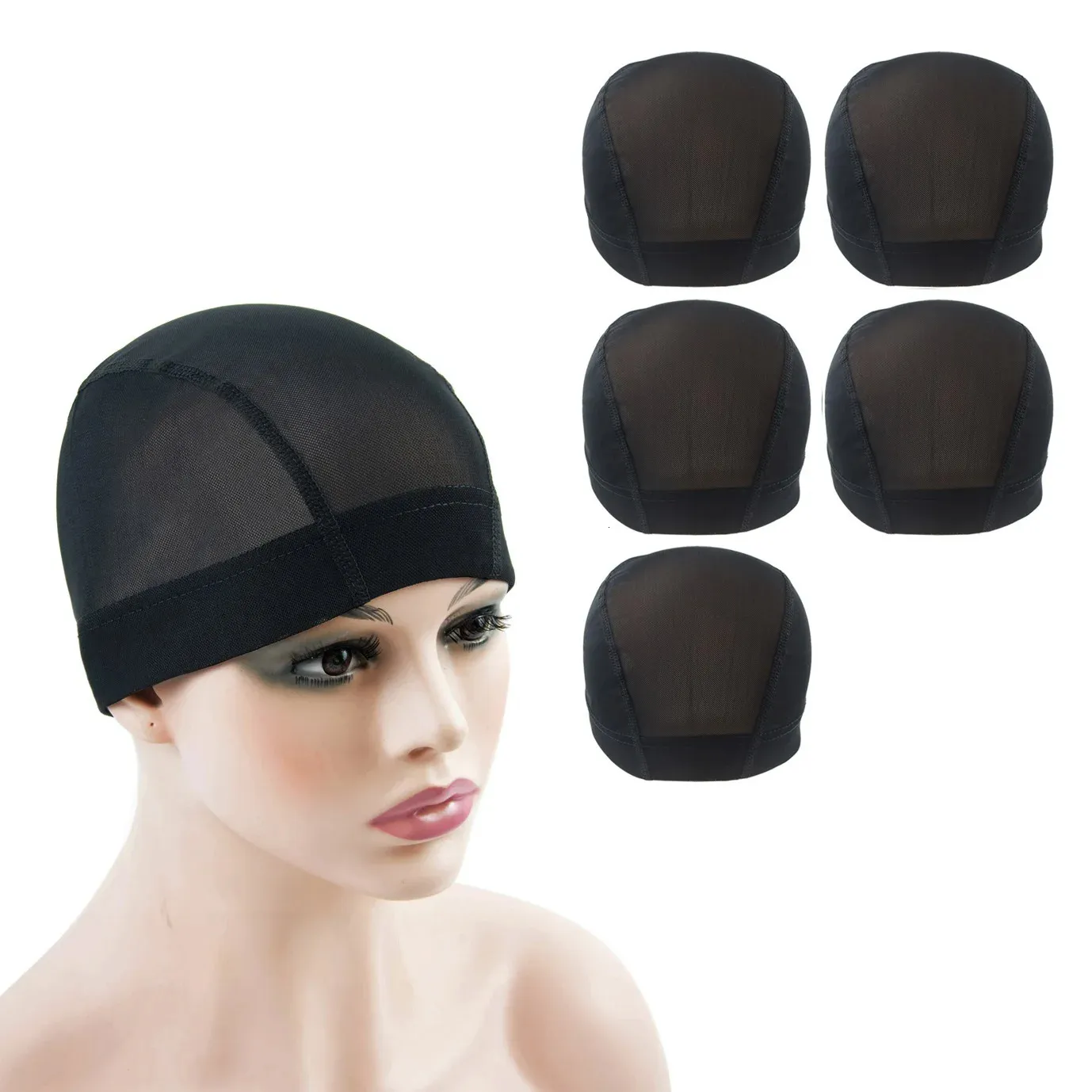 Black Elastic Nylon Mesh Dome Wig Caps M/L Stretchable Hair Nets for ...