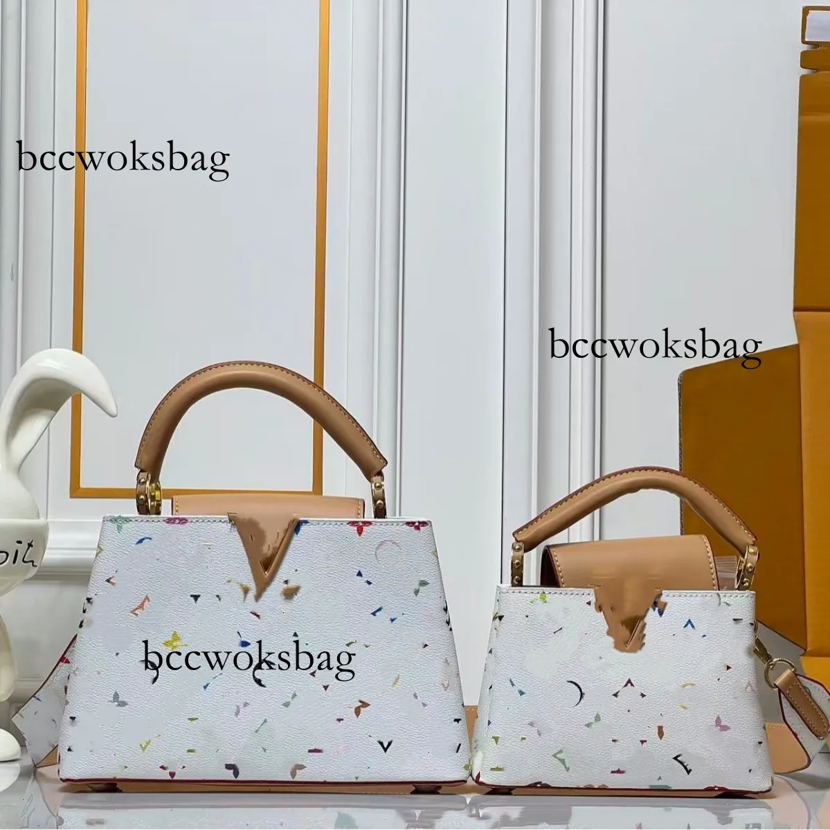 Designer Men PVC Small Crossbody Tote Bag with String Closure in White ...