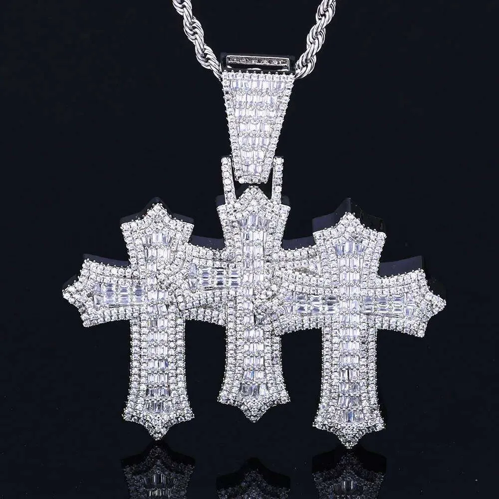 Micro Pave Cubic Zirconia Cross Pendant Silver Gold Plated Copper Brass ...