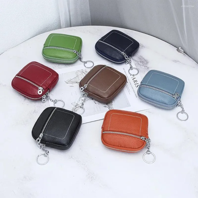 Leather Coin Purse Small Zipper Change Purse Unisex Casual Square Shape ...