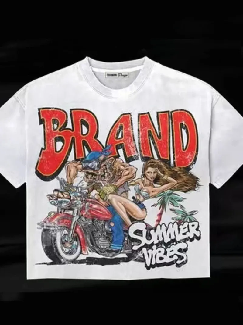 American Y2K Retro Printed Short-sleeved Shirt White Casual Sport Style ...