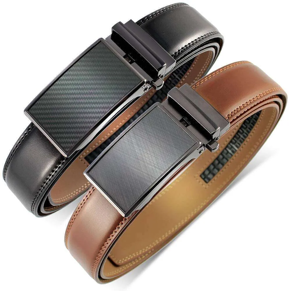 Men's Genuine Cowskin Leather Ratchet Belt with Black Buckle Narrow ...
