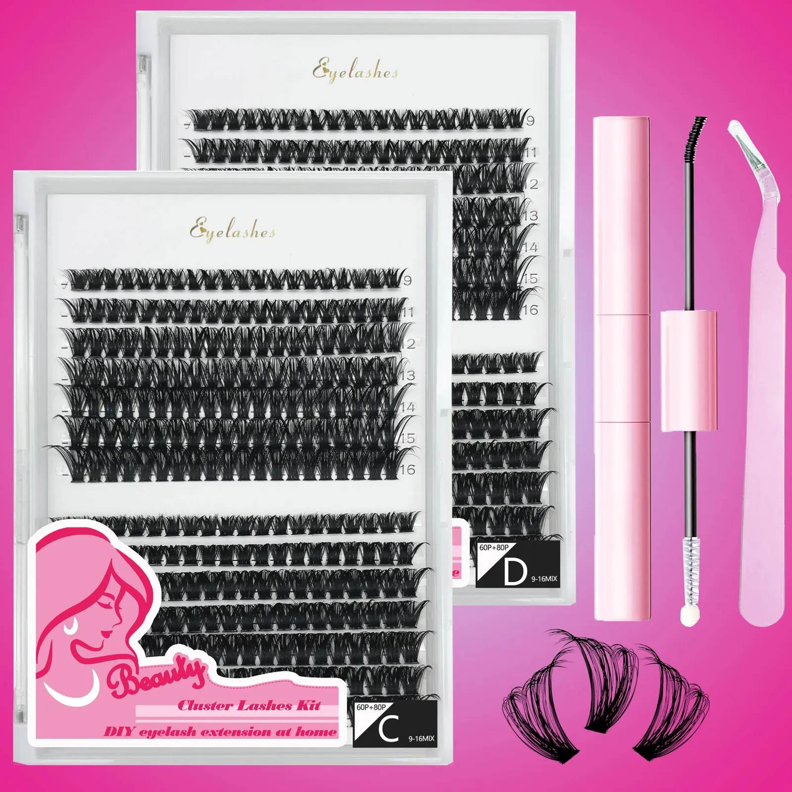 DIY Eyelash Extension Kit Natural Look Eyelash Cluster Individual 9 ...