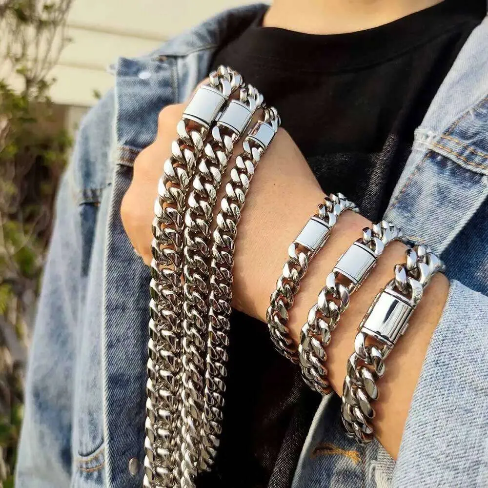 8/10/12/14MM Stainless Steel Leather Miami Cuban Link Chain Necklace ...