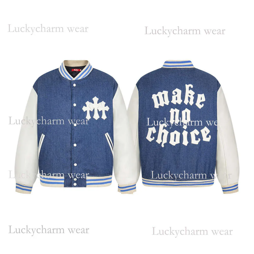 Baseball Jacket Mens Winter 60% Grey Goose Down Denim Patchwork PU ...