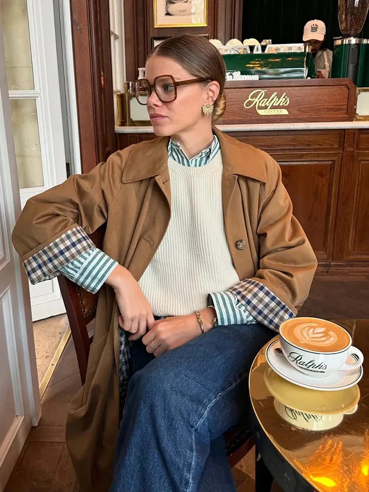 Brown Plaid Hooded Fleece Lined Acetate Trench Coat for Women, Slim Fit ...