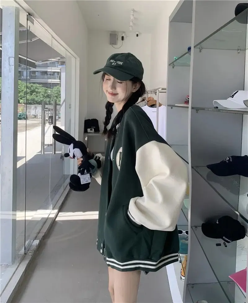 Green Knitted Varsity Bomber Jacket with Hood and Full Zipper ...