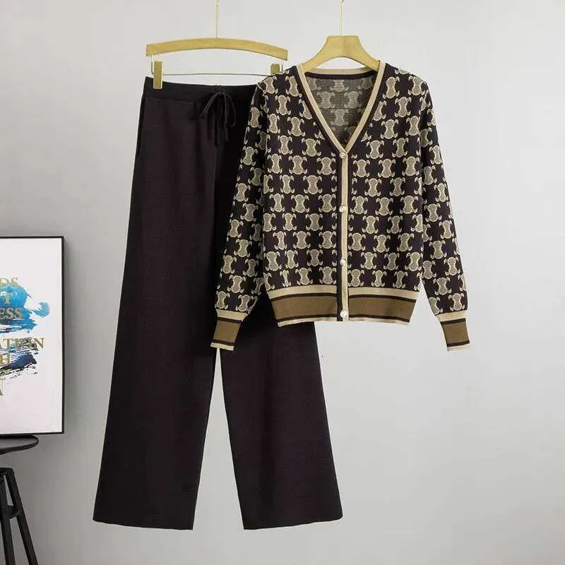 Women Sweater Pants Set Two Piece Vintage Polyester Knitted Sweater ...