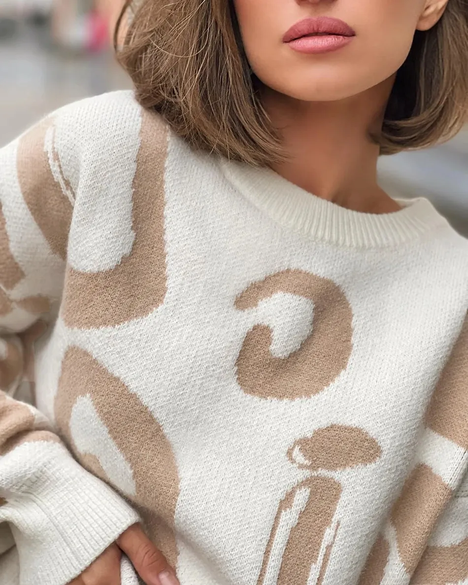 Winter Womens Loose Fit Acetate Knit Sweater with Letter Print Green ...