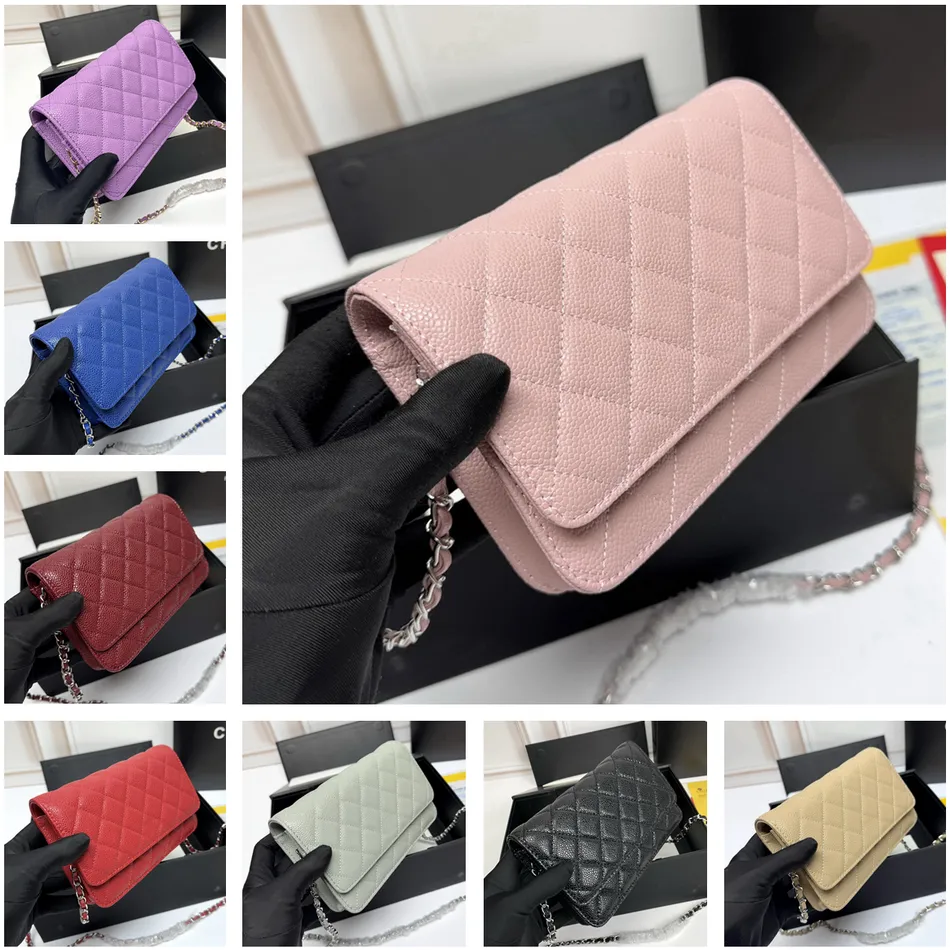 CC Designer Mini Chain Flap Bag Black Caviar Pattern Shoulder Handbag ...