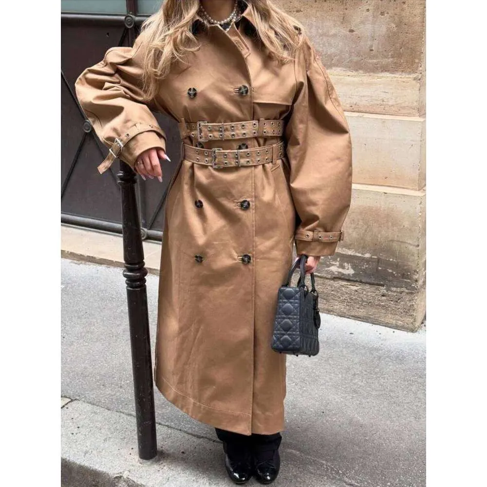 Women's Long Casual Polyester Trench Coat With Belt Double-Breasted ...
