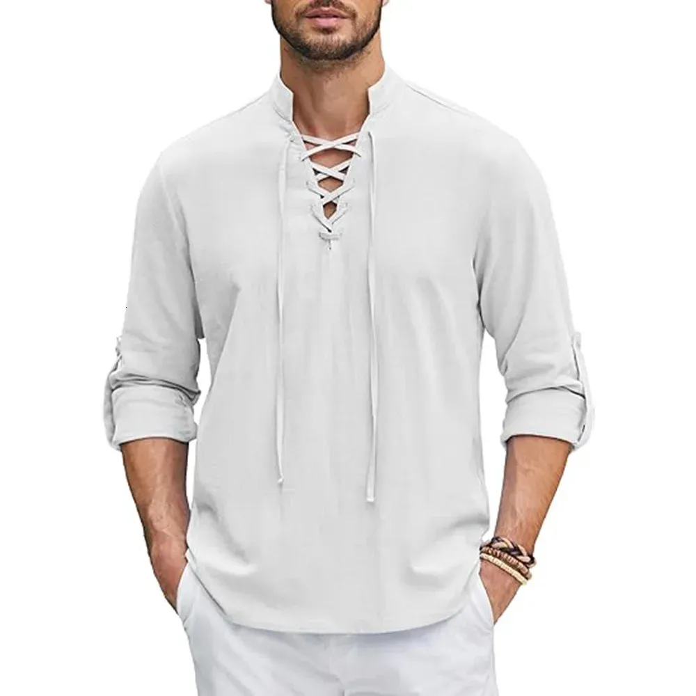 Mens Renaissance Shirt Pirate Medieval Viking Cotton Linen Long Sleeved ...
