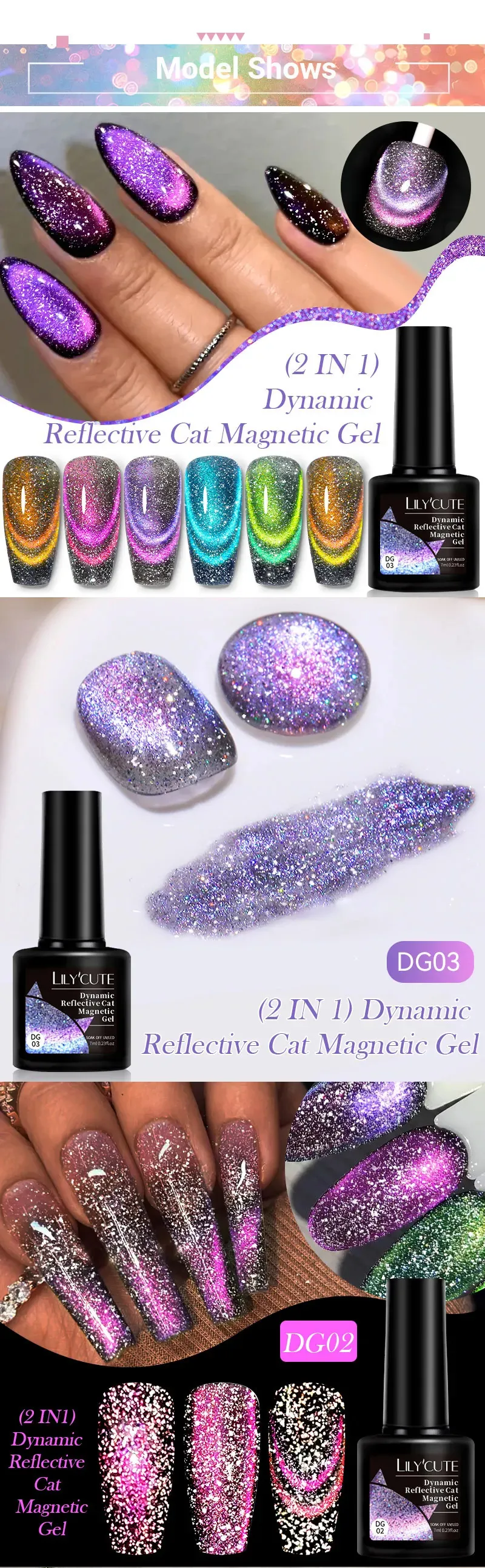 LILYCUTE 7ml Magnetic Cat Eye Glitter Nail Gel Polish Semi Permanent ...