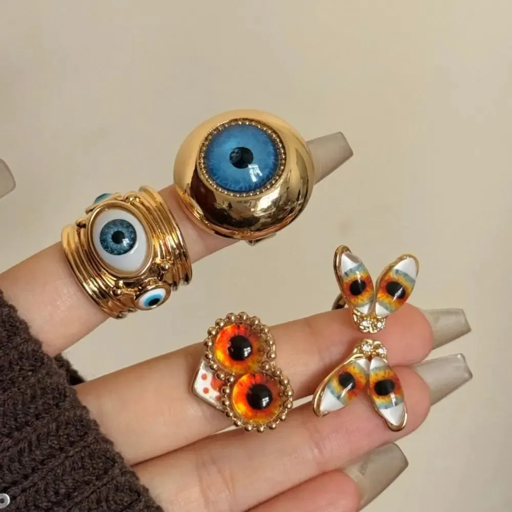 Creative Geometric Demon Eye Ring Vintage Gold Horn Material with Onyx ...