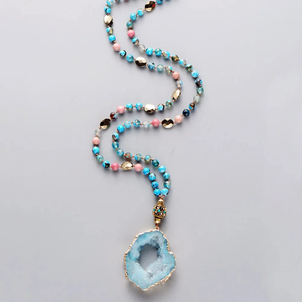 Natural Stone Onyx Gold-Plated Druzy Pendant Necklace Handmade Alloy ...