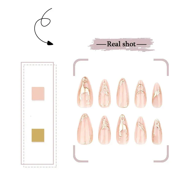 Punk 3D Gold Stamped Line Silver Star Extra Long Pointed Fake Nail Art ...