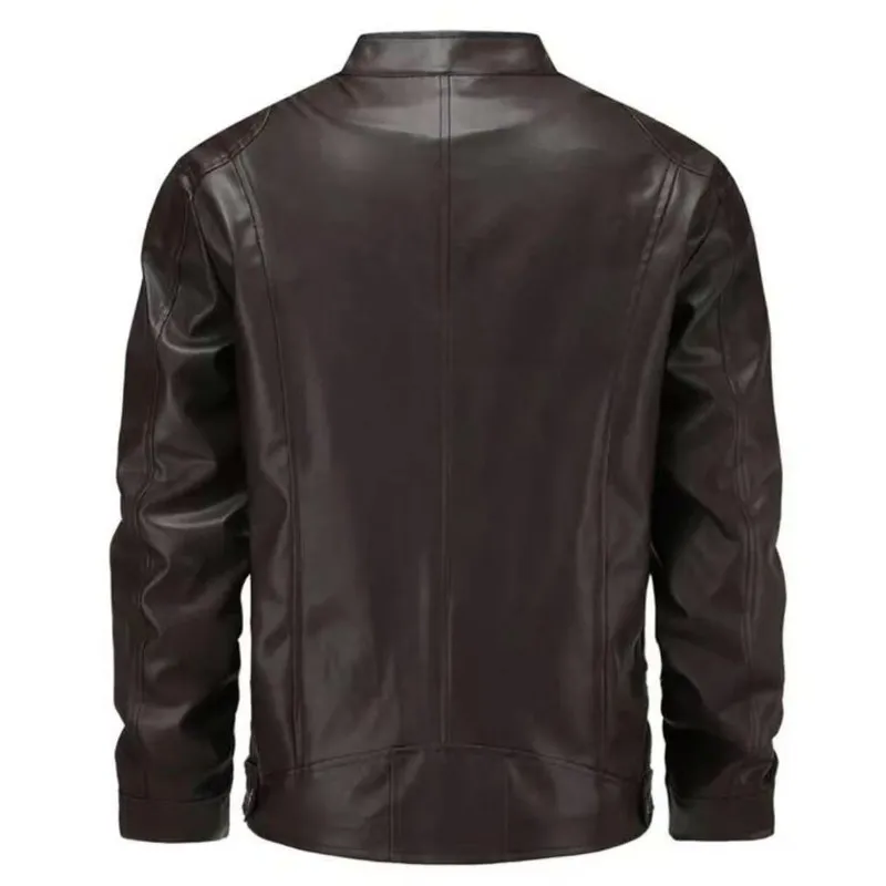 Men's Classic PU Leather Quilted Jacket with Stand Collar and Zipper ...