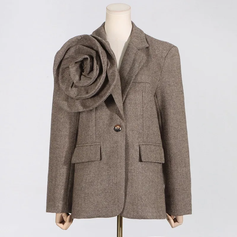 Embroidered Floral Polyester Overcoat for Women with Single Button ...