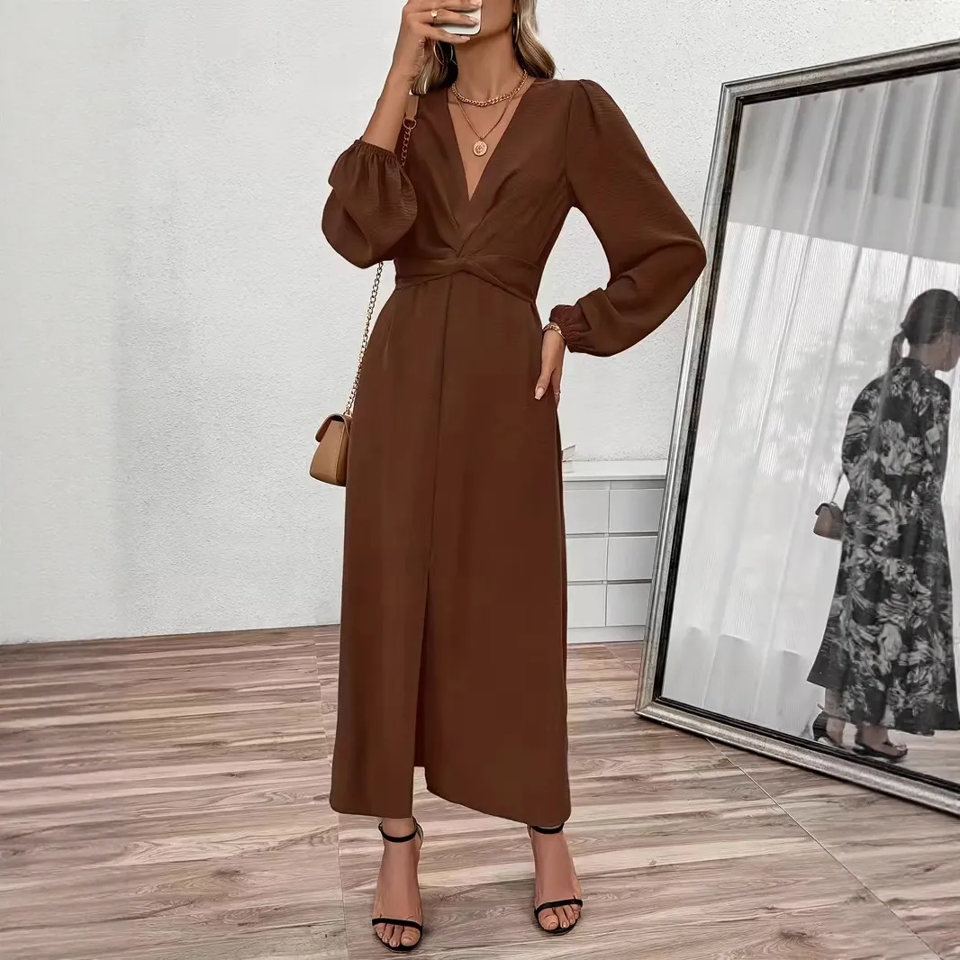 Floor-Length Velvet Trumpet Dress with Ruffled Collar and Flare Bell ...