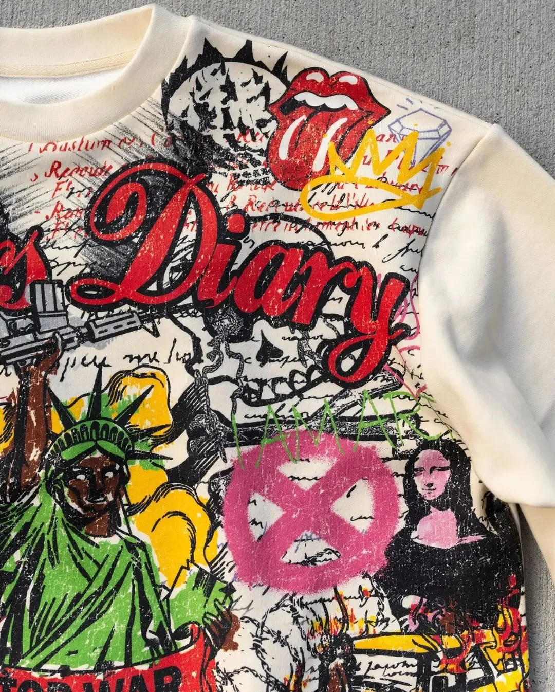 Graffiti Printed Knit Street Wear T-shirt for Women Large Loose Fit ...