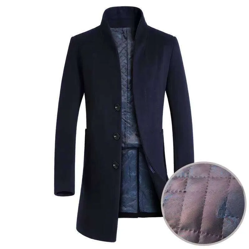 Men's Cashmere Blend Trench Coat British Style Casual Business Overcoat ...
