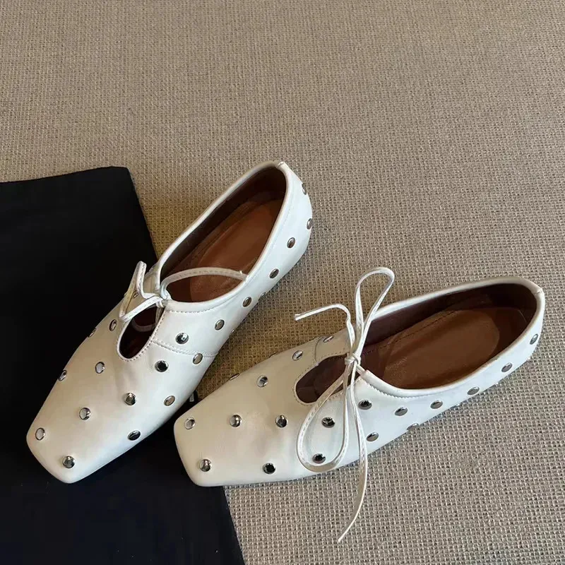 Womens Ballet Flat Shoes Mary Janes Lace-Up Flats French Style Square ...