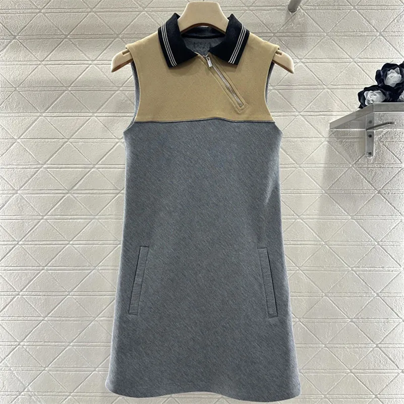 Women Preppy Style Sleeveless Knee-Length Dress with Lapel Neck Collar ...