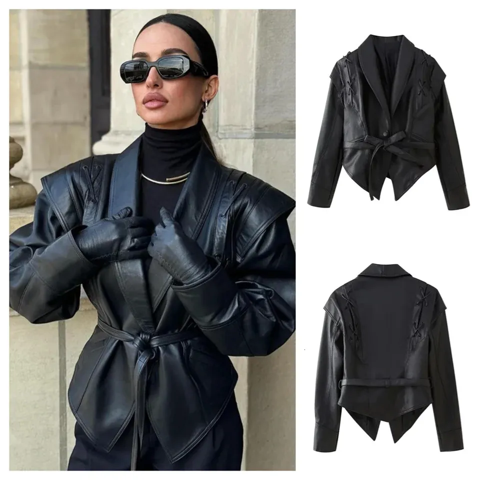 Short Women Leather Jacket Genuine Leather Waist Cinched Casual Autumn ...
